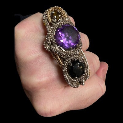 Triple Finger Ring in 14K Yellow Gold and .925 Sterling Silver. Size 7. ...