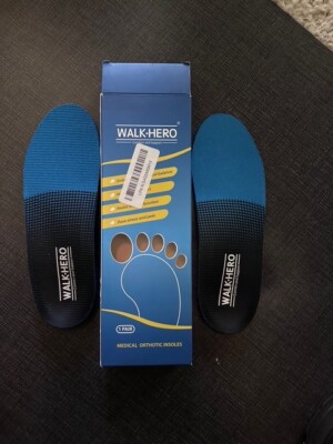 WALK HERO MEDICAL Plantar Fasciitis ORTHOTIC INSOLES Blue/Black M 5-5.5 ...