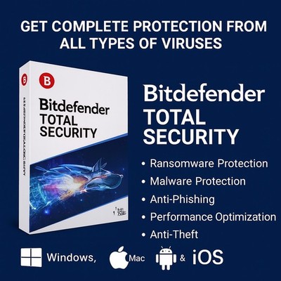 Bitdefender Total Security 1-3 Years | 1-6 Devices | Windows | Mac ...
