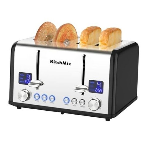 Toaster 4 Slice, Bagel Stainless Toaster with LCD Timer, Extra Wide ...