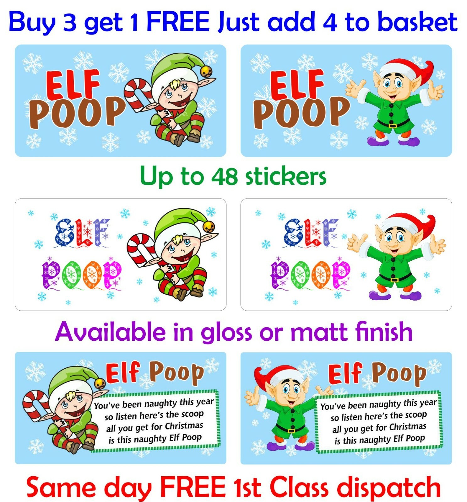 Christmas ELF POOP poem Sticker Xmas Gift Label seal tag fun nx01 X52 ...