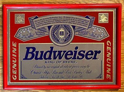 Budweiser Lager Beer Anheuser Busch Mirror Bar Sign Man Cave 26x18 Red ...