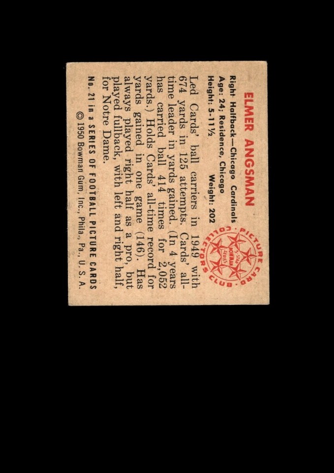 1950 Bowman Set-Break # 21 Elmer Angsman VG-VGEX *GMCARDS* | eBay