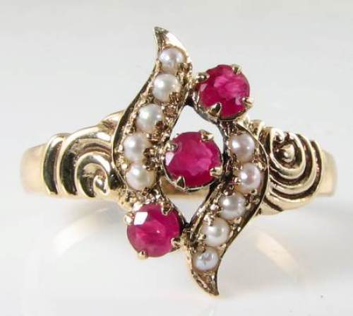 9K GOLD INDIAN RUBY PEARL CLUSTER COCKTA K ART DECO INS SWIRL RING FREE RESIZE | eBay