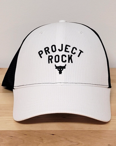 Under Armour Project Rock Hat Cap Mens White Snap Back Mesh Trucker ...