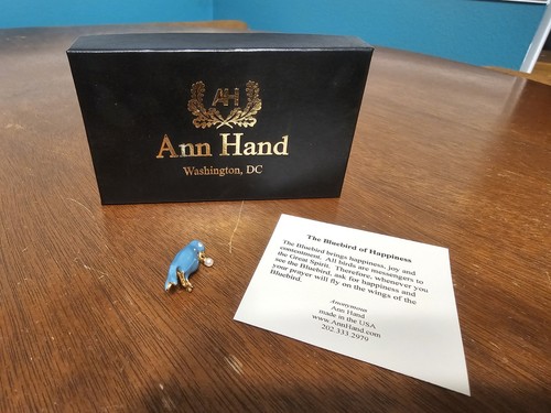 Ann Hand "Little Blue Bird Of Happiness" Brooch Pin NEW Enamel Gold ...