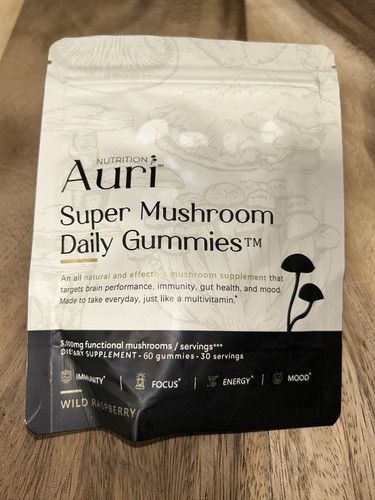 Auri Super Mushroom Daily Gummies, Chaga, Lions Mane, Reishi, Cordyceps ...