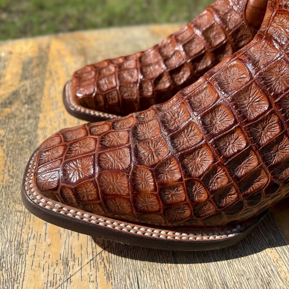 Alligator Square Toe Cowboy Boots. Men’s Brown Western Gator Boots ...