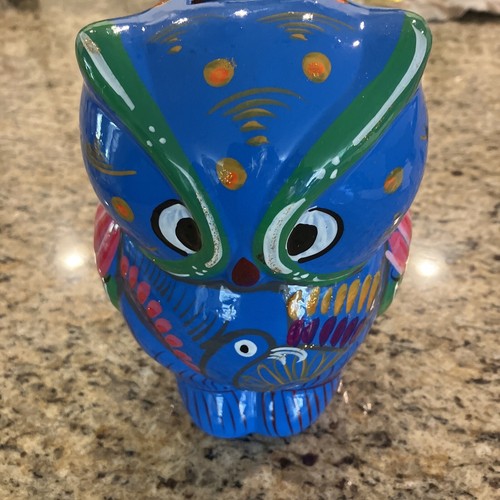 Red Clay Pottery Owl Bank Colorful Handmade & Hand Painted - Mexico | eBay