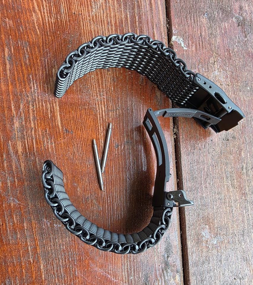 22mm 20mm Thick Matte Black Stainless Steel Shark Mesh Watch Band Strap ...