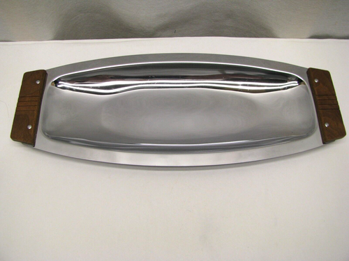 KROMEX - Chrome Serving Tray - Bread & Rolls - Wood Handles - 16" Long ...