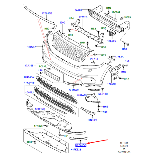 Cache pare-chocs avant droit LR RANGE ROVER VELAR L560 LR110302 NEUF ...