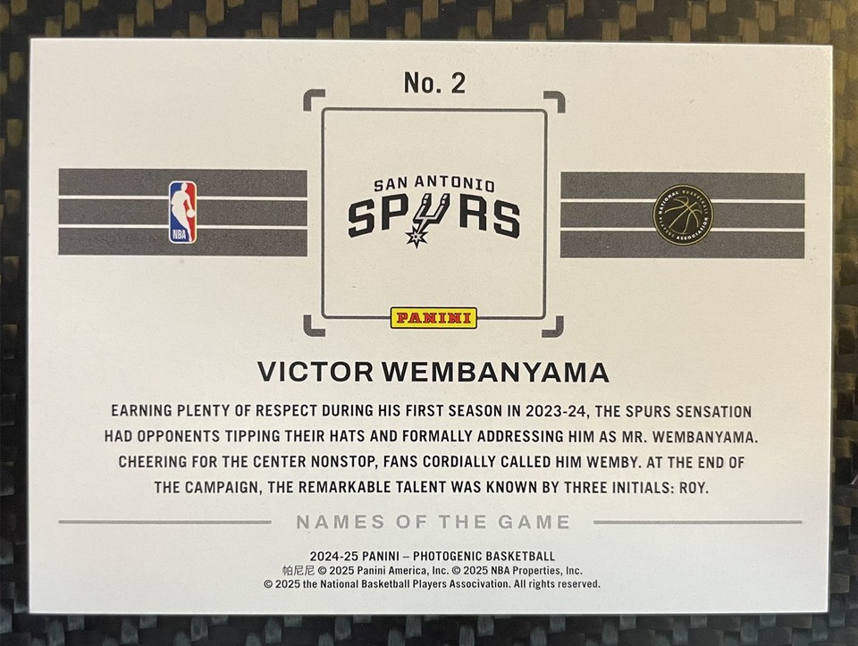 2024-25 Panini Photogenic Victor Wembanyama #2 Names Of The Game Case ...
