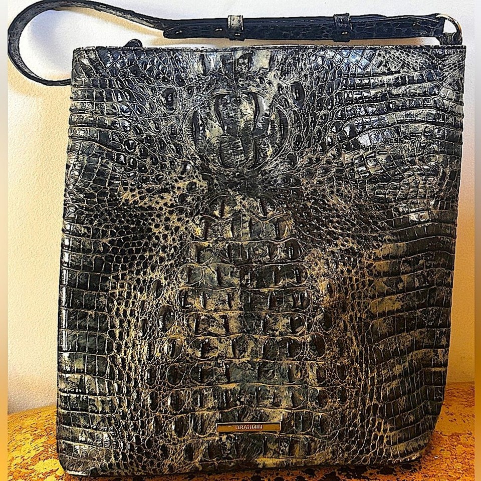 BRAHMIN Large Amelia leather croc embossed handbag & wallet. Color ...