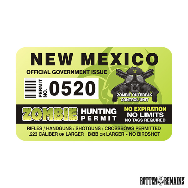 New Mexico Zombie Hunter Sticker Decal Hunting Permit Outbreak Response ...