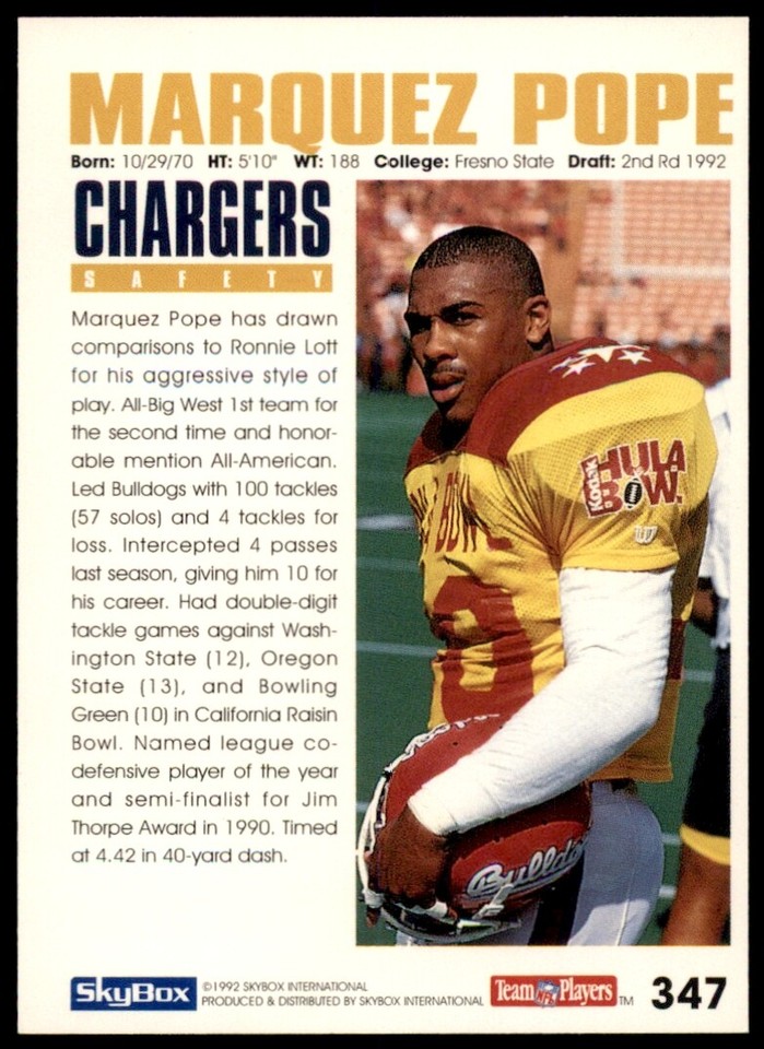 1992 SkyBox Impact #347 Marquez Pope CHARGERS RC | eBay