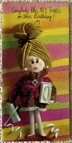 Unused Birthday Lady Things Real Look Fabric Vtg Greeting Card 1960s ...