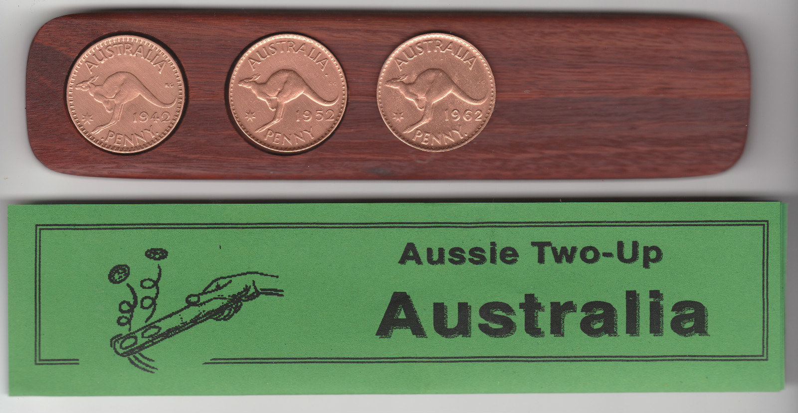 Aussie Hardwood Two-Up Game set with Australian pennies. Anzac Day Two ...