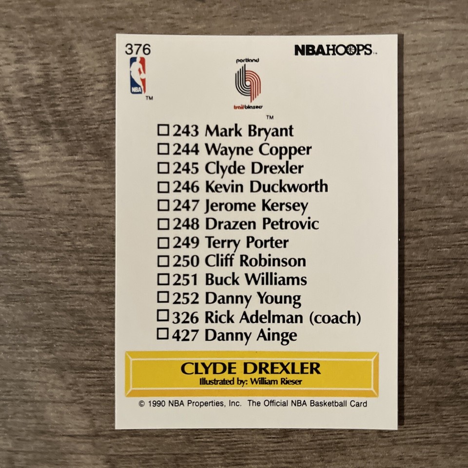1990 NBA Hoops Checklist #376 Clyde Drexler Portland Trail Blazers Card ...