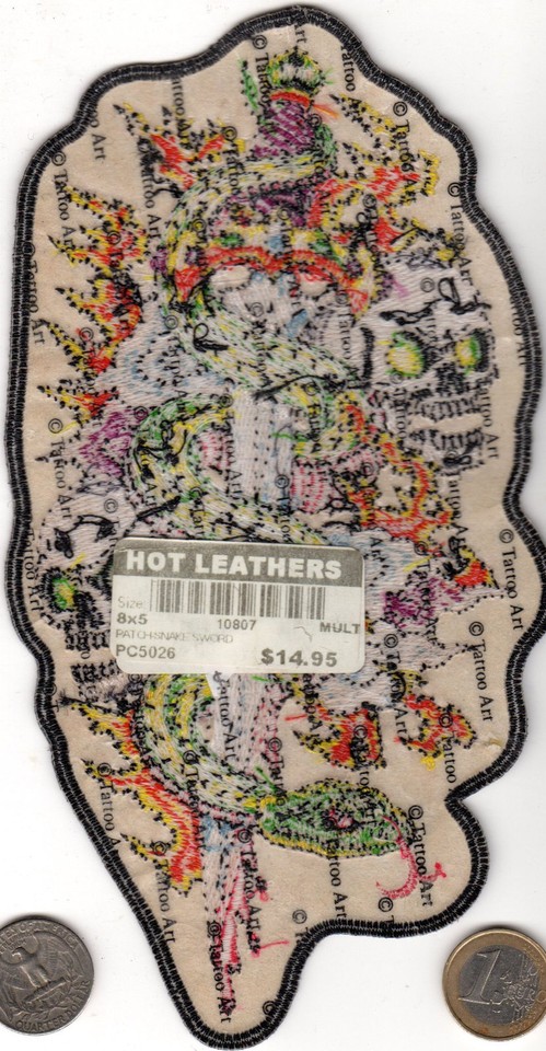 4.5 x 8.5 inch US Navy TATTOO SNAKE AND SKULL Patch NAVAL OR BIKER ...