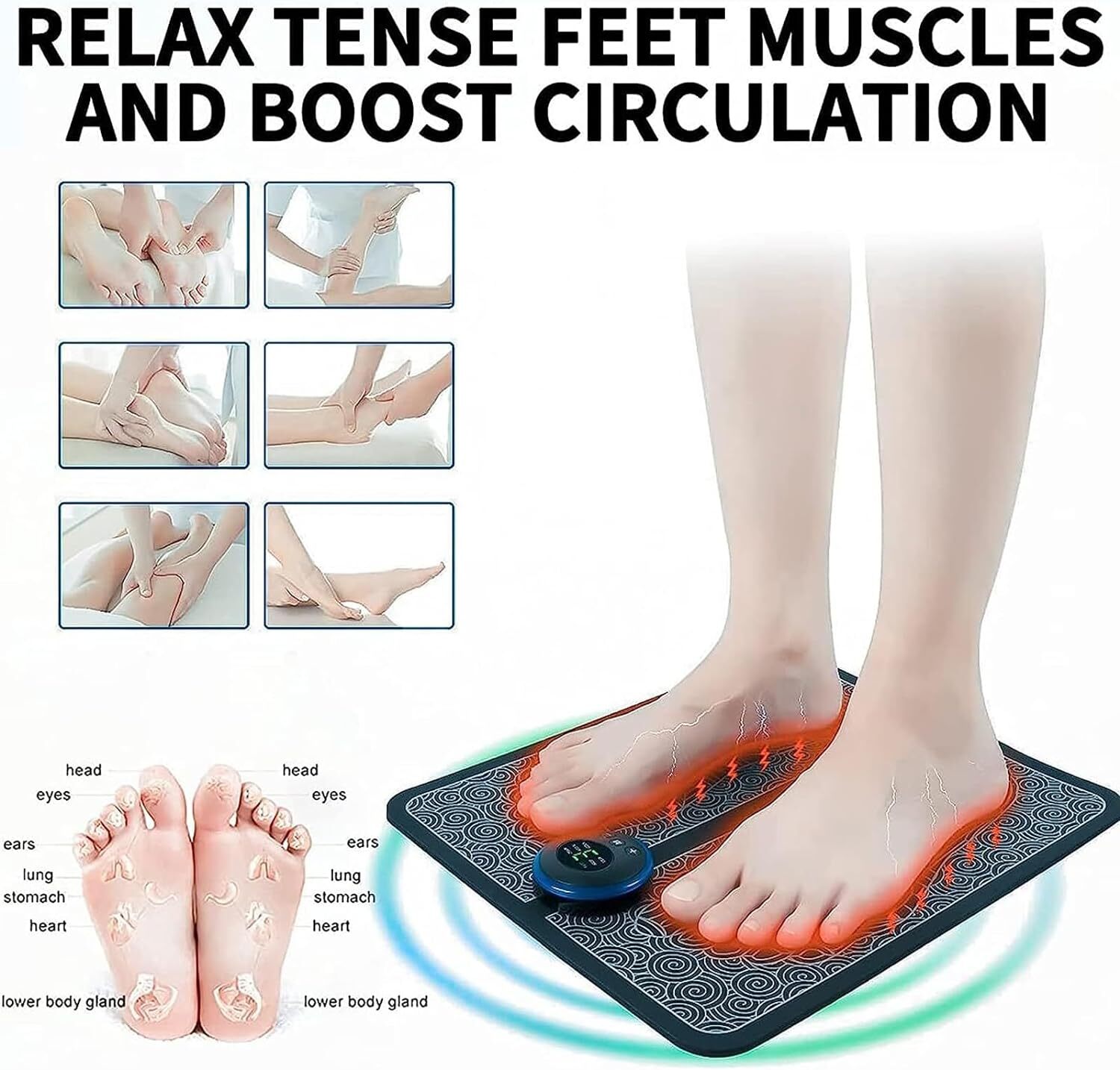 19 Level EMS Electric Foot Massager Pad Muscle Stimulator Blood ...