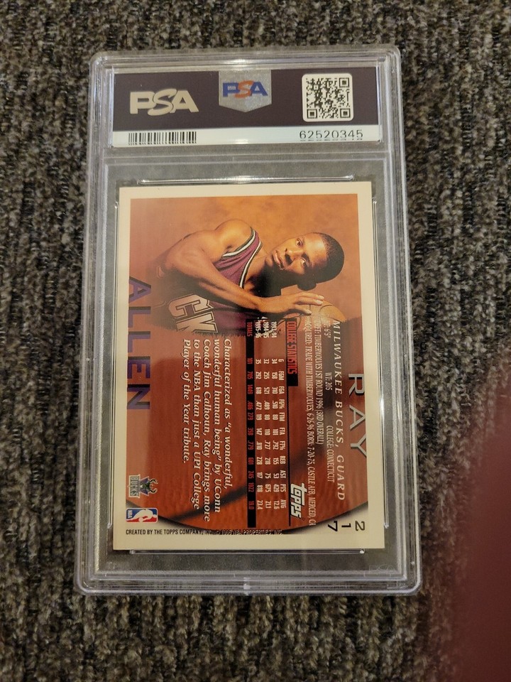 RARE 1996 RAY ALLEN TOPPS #217 ROOKIE CARD PSA GRADED 6 RC SLAB EX-MINT ...