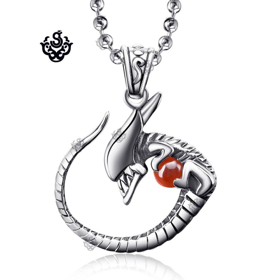 Silver Alien long tail pendant solid stainless steel necklace cz Gothic ...