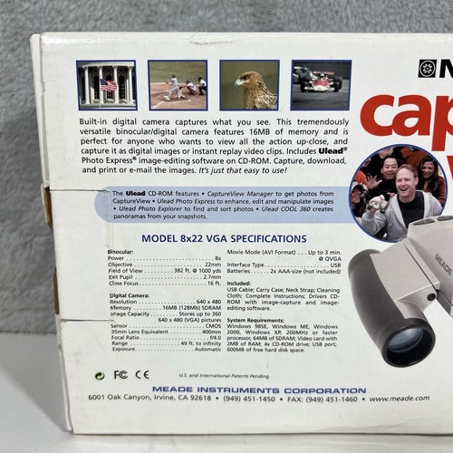 Meade Capture View Digital Camera Binoculars 8x22 Instant Replay Of ...
