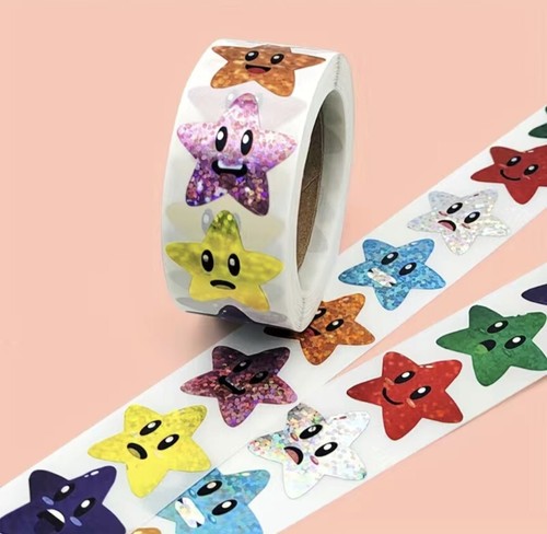 500 pcs Sticker Roll Shiny Laser Multi Colors Stars Faces Self Adhesive ...