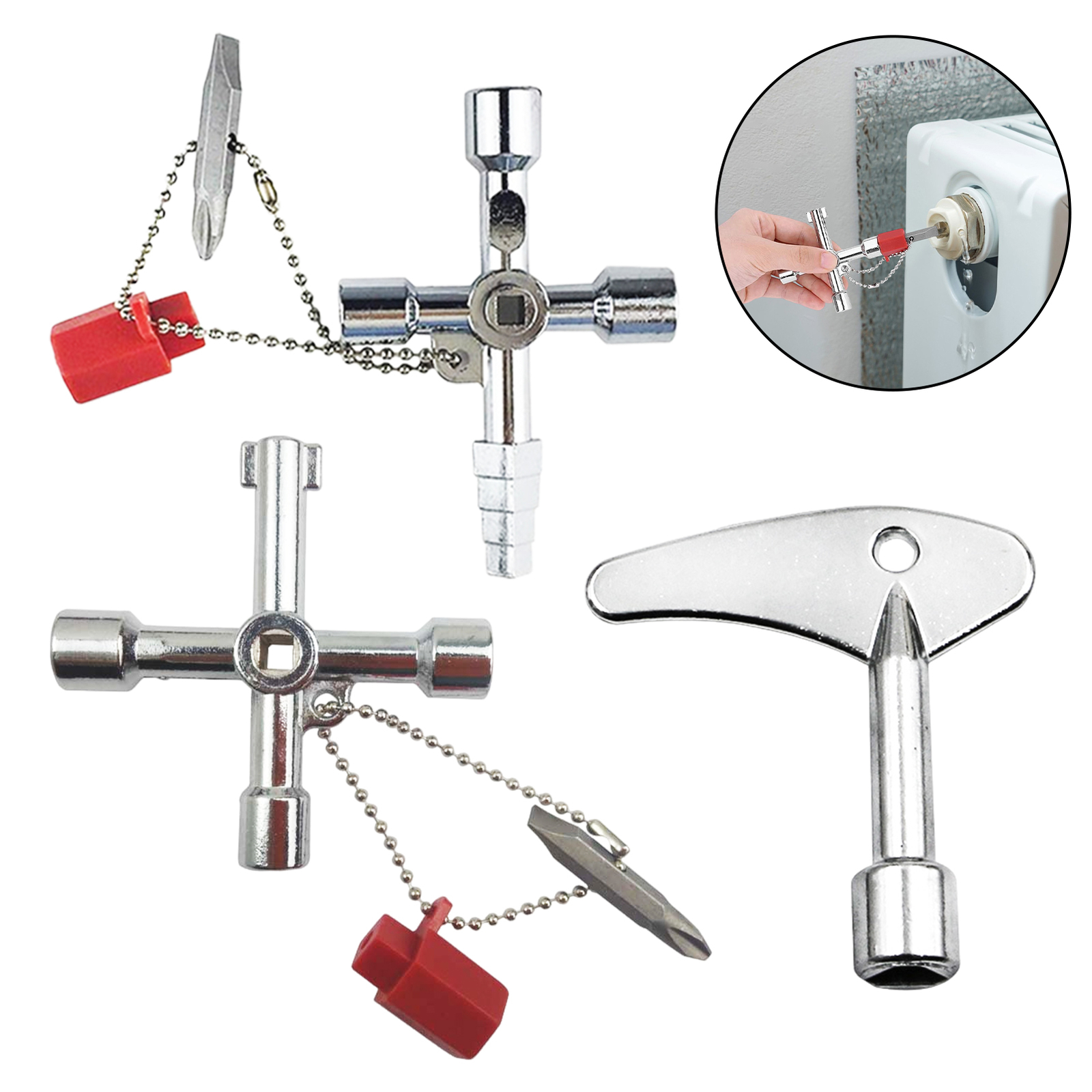 3pcs Valve Utility Key Kit Zinc Alloy Electricians Tool Multi ...