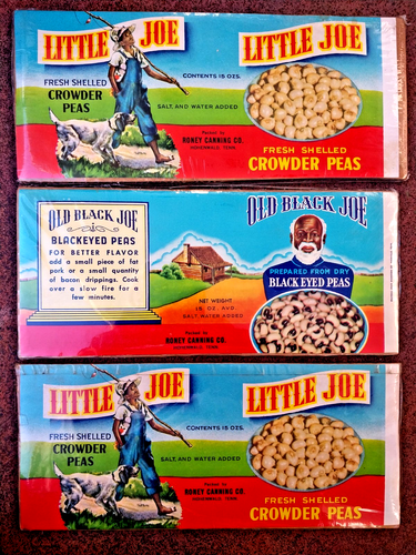 LITTLE JOE & Old Black Joe Black Eyed Peas, 3 unused can labels ...