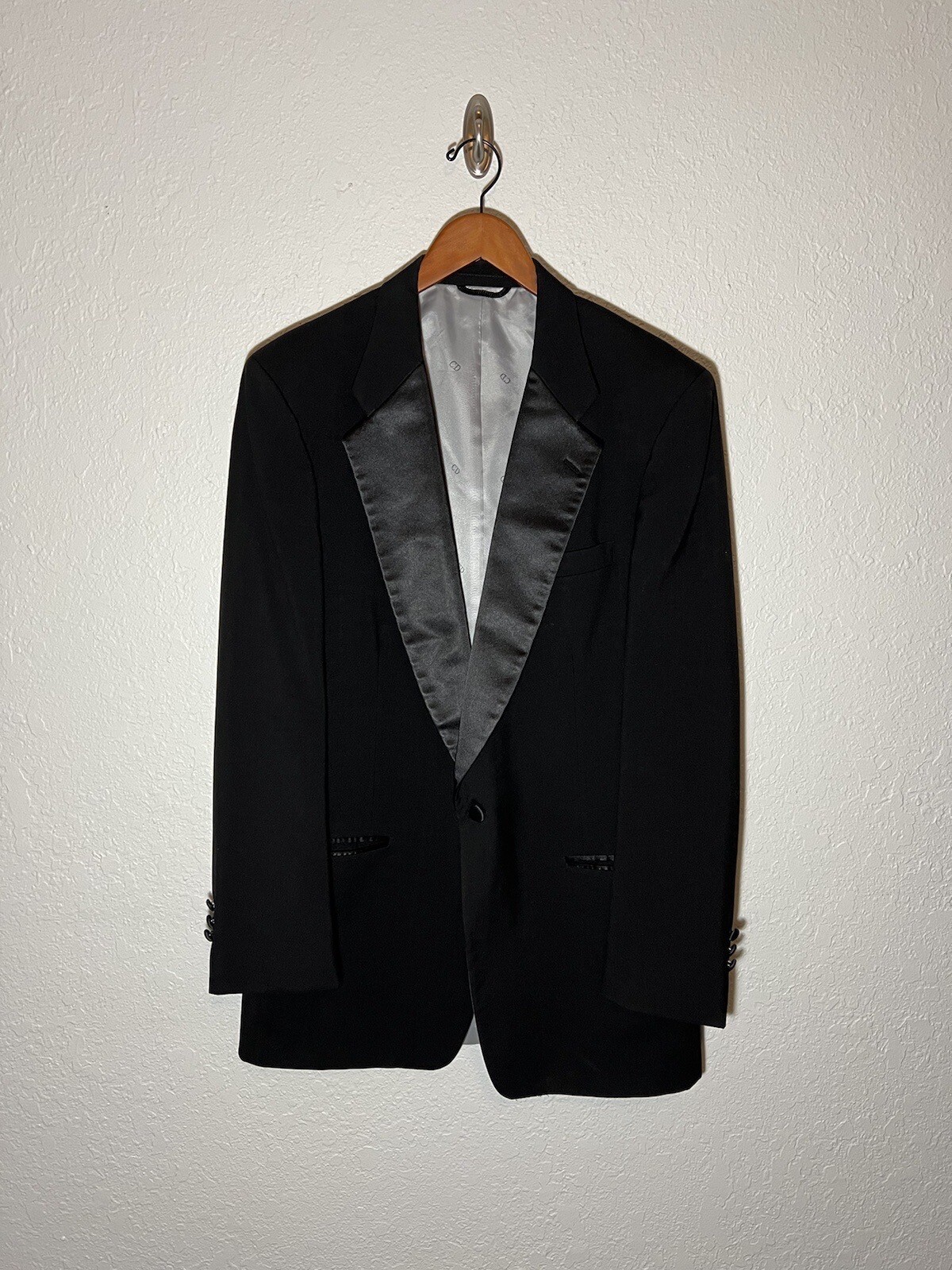 Vintage Christian Dior Tuxedo Jacket Black Satin Lape… - Gem