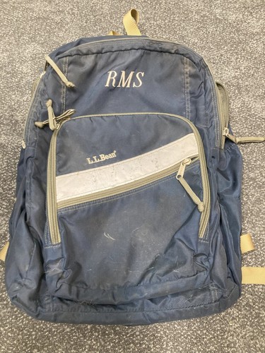 LL BEAN Navy Blue Nylon Backpack Zip Close Reflective Strip ID ...