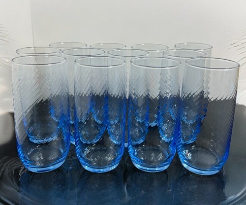 Vtg Libbey Misty Blue Optic Swirl Cooler 17 oz Spiral Glasses Tumblers ...