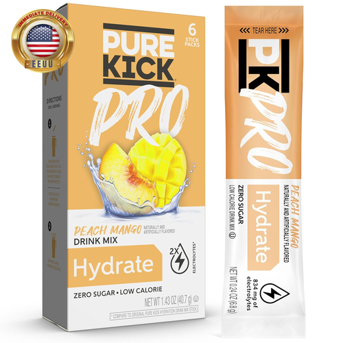 PRO Hydration Electrolyte Drink Mix, Peach Mango, Includes 1 Box with 6 ...