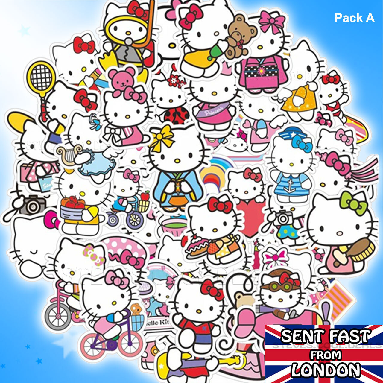 Hello Kitty Stickers White Cat Pinks Waterproof PVC Lucky Stickers Cute ...