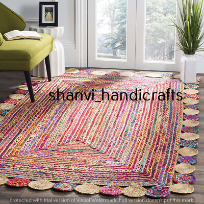 Home Decor Hand Woven Jute Cotton Rug Rectangle Rag Rug Braided Rug 5X8 ...