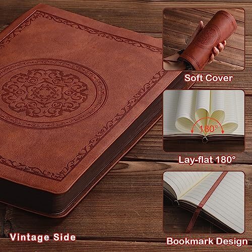 300 Pages Leather Vintage Journal Notebook,Softcover Leather Lined ...