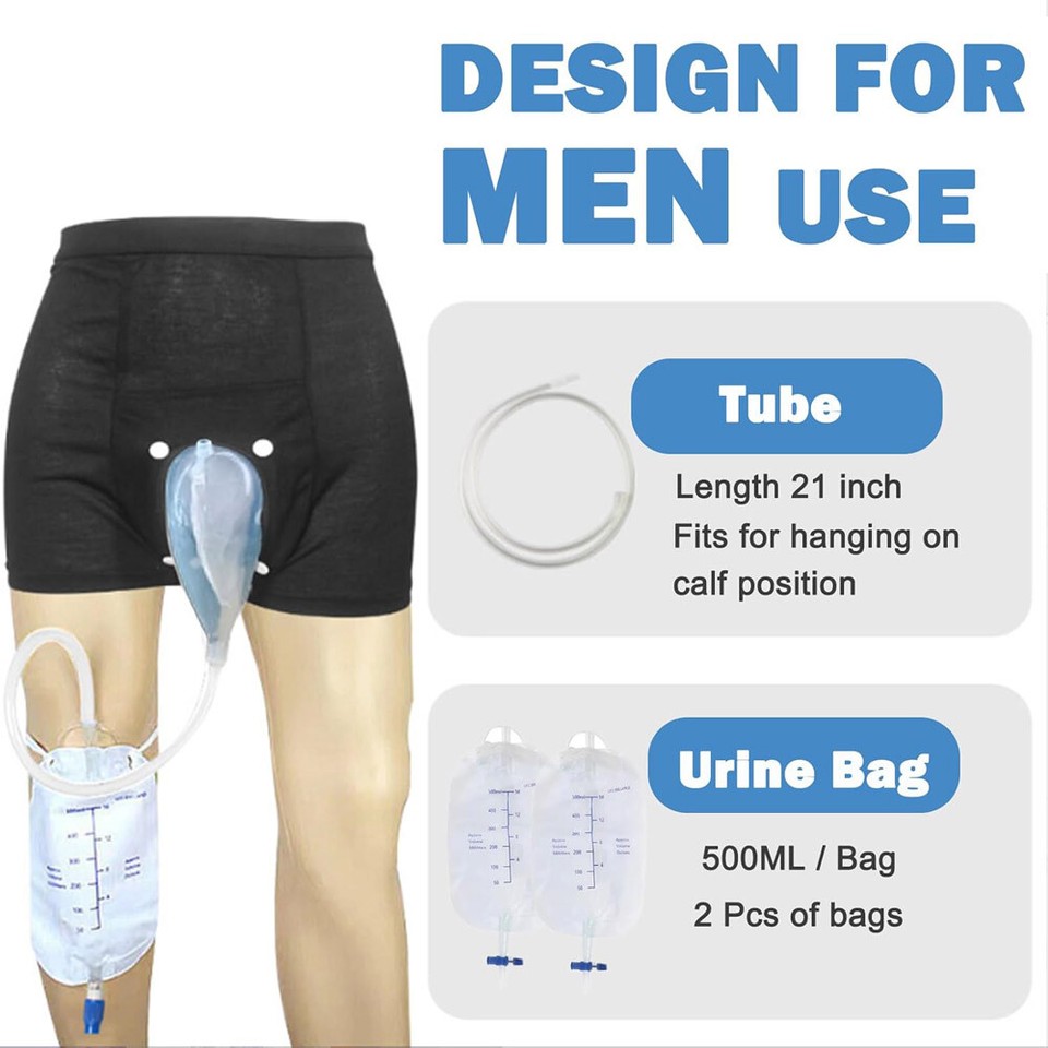 Male Wearable Incontinence Pants Urinal Leg Bag Silicone Urine Funnel ...