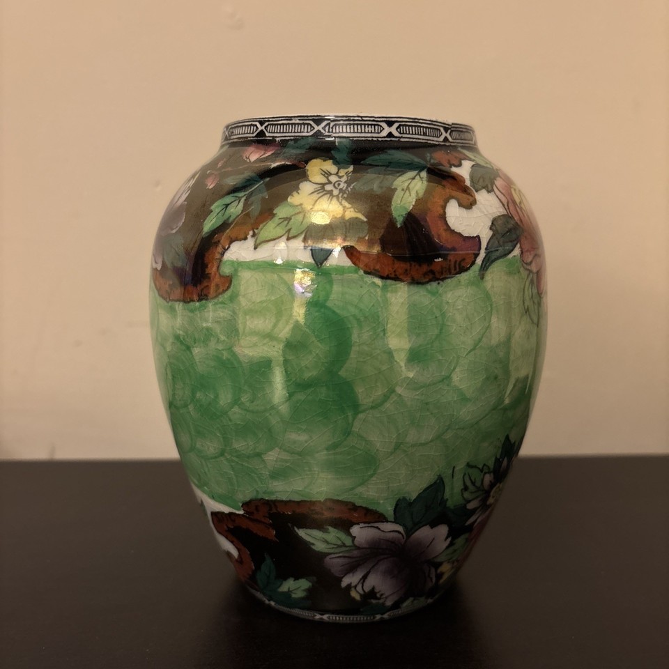 Vintage Maling Lustre Ware Green Peony Rose Vase | eBay UK