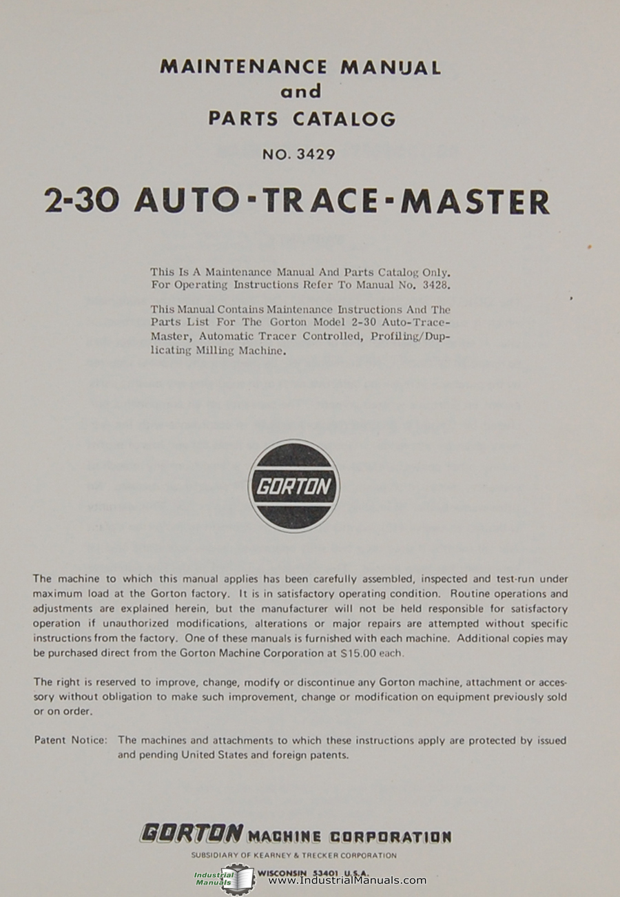 Gorton 2-30, Auto Trace Master, Milling Machine Maintenance and Parts ...