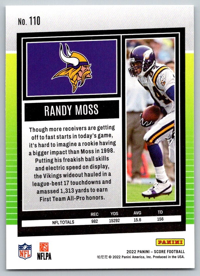 2022 PANINI SCORE FOOTBALL RANDY MOSS MINNESOTA VIKINGS #110 | eBay