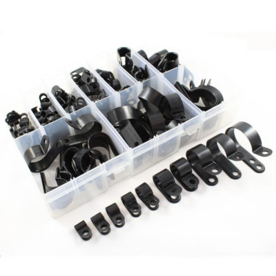 Assorted Box 140 Pieces Nylon Black Plastic P Clips for Wire, Cable ...