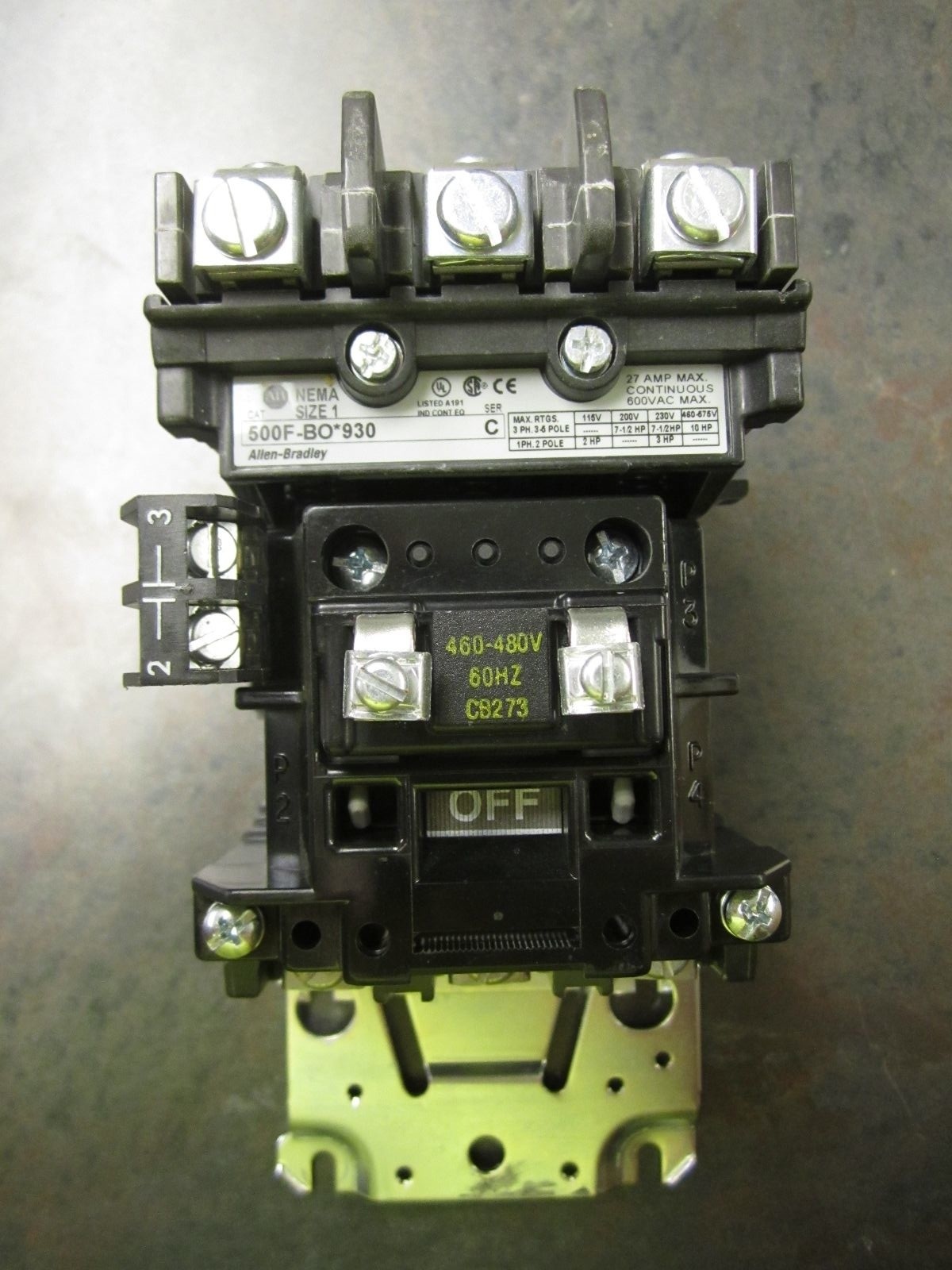 NEW ALLEN BRADLEY SIZE 1 CONTACTOR 500F-BOB930 27A | eBay