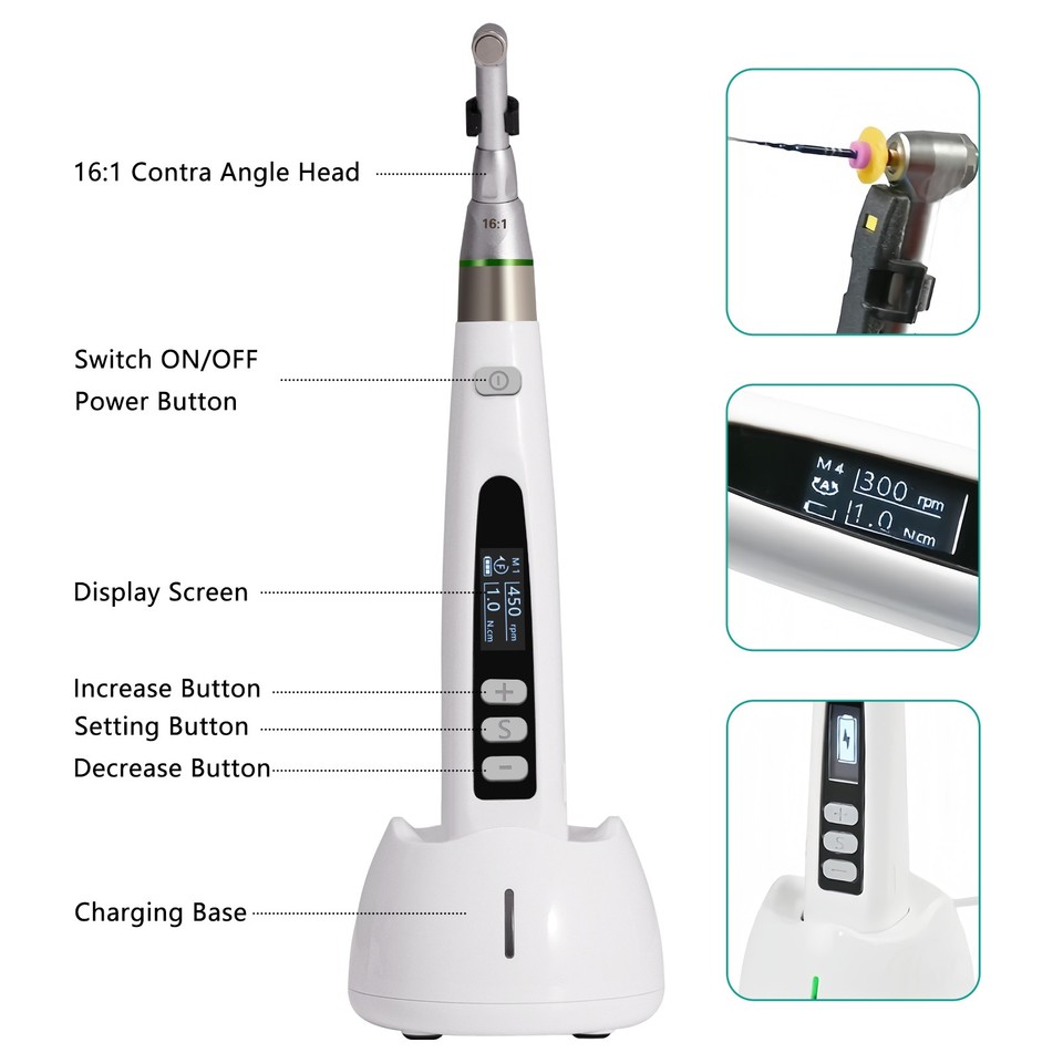 Dental Wireless 16:1 Mini Endo Motor LED Handpiece / Root Canal Apex ...