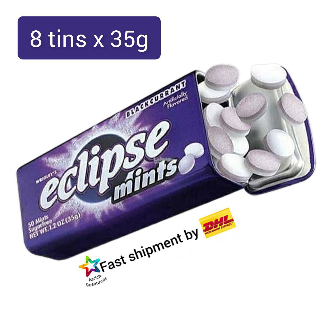 8 tins x35g Mint Wrigley's Eclipse Blackcurrent Sugarfree Candy Tin ...