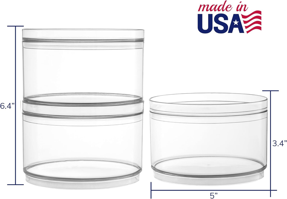 Bella Stackable Clear Plastic Container (Set of 3) round Vanity Storage ...