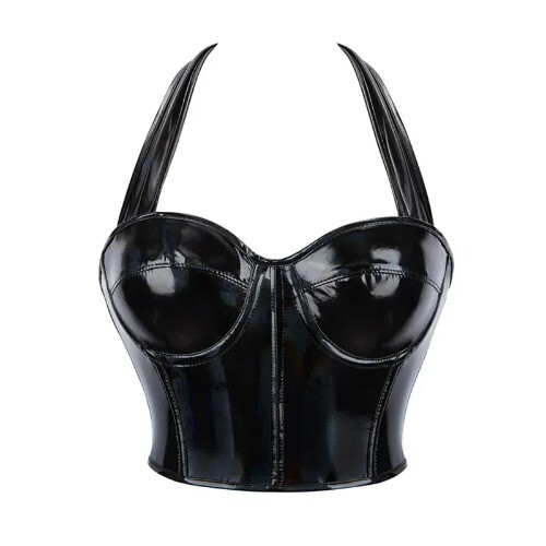 Pu Leather Corset Top Halter Bustier Gothic Bra Push Up Bodice Sexy ...