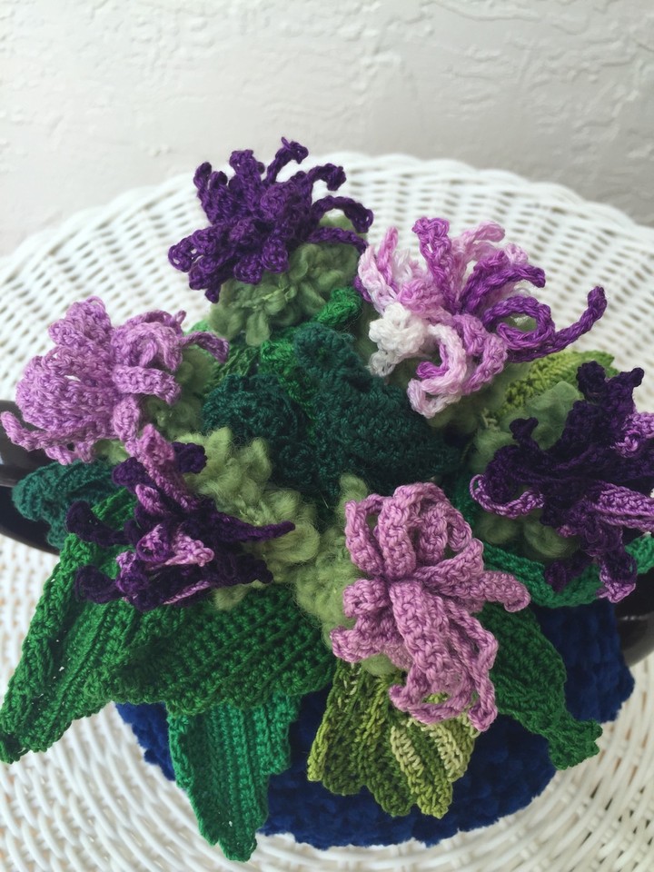 Tea cozy blue tea cover flower tea cosy tea warmer purple scottish ...