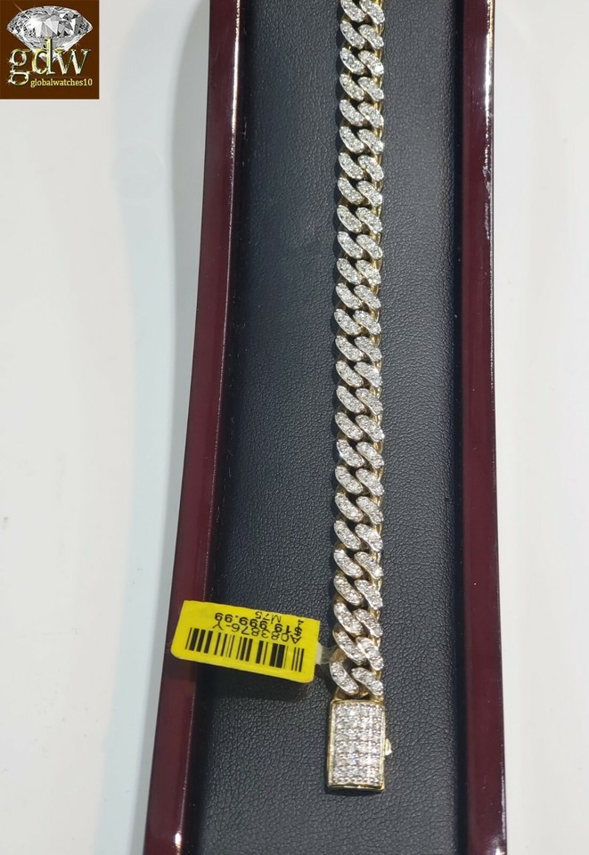 REAL Diamond Bracelet Solid 10k Gold Cuban link 4CT Diamond Box clasp 7 ...